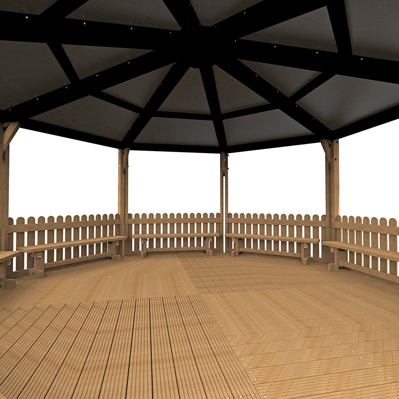 Octagonal Shelter with Decking & Picket Fencing Sides | ESP